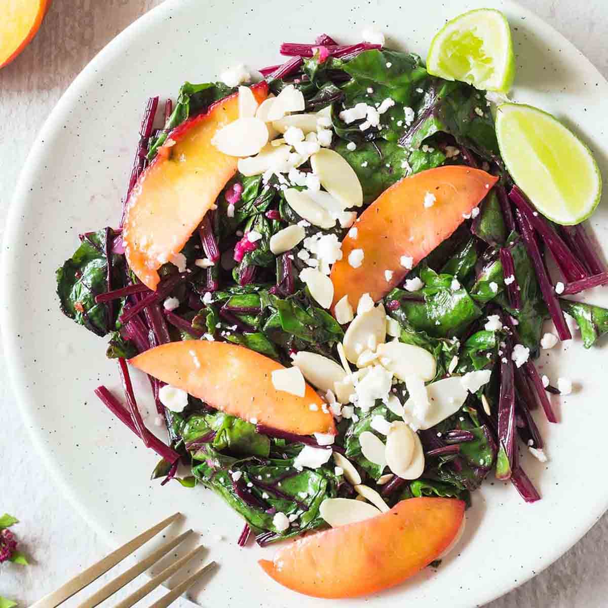Sautéed Beet Greens with Nectarines + Feta » LeelaLicious